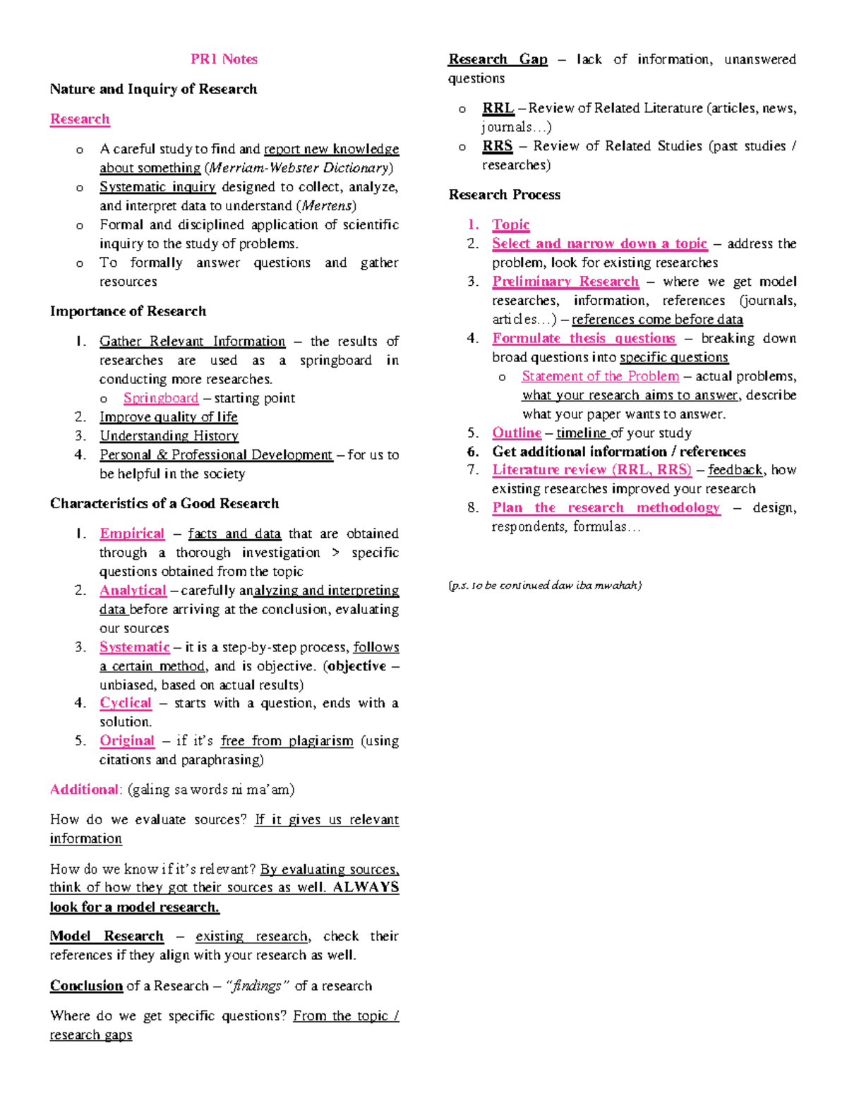 PracResearch-Notes - PR1 Notes Nature and Inquiry of Research Research ...