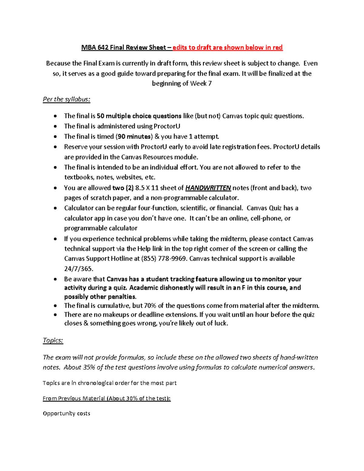 MBA 642 Final Review Topics summer 2023 updated - MBA 642 Final Review ...