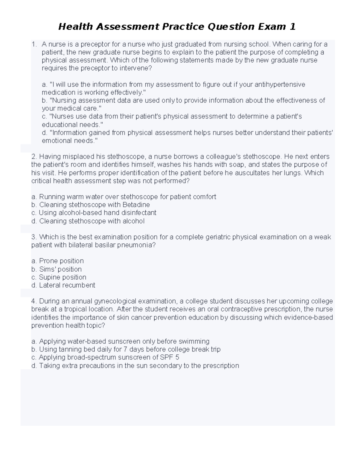 Health Assessment Practice Question Exam 1 - When caring for a patient ...