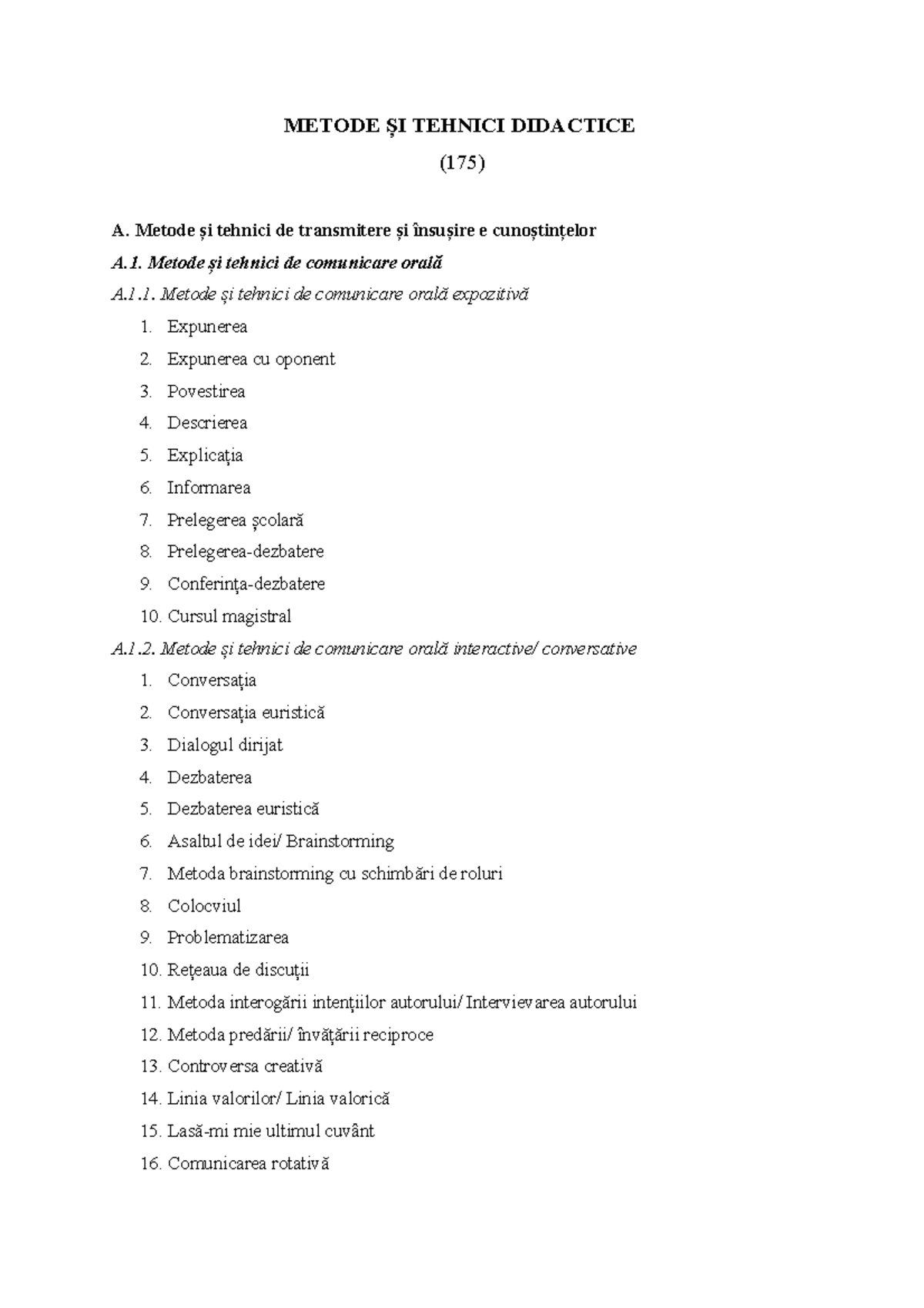Clasificare metode și tehnici didactice - METODE ȘI TEHNICI DIDACTICE ...