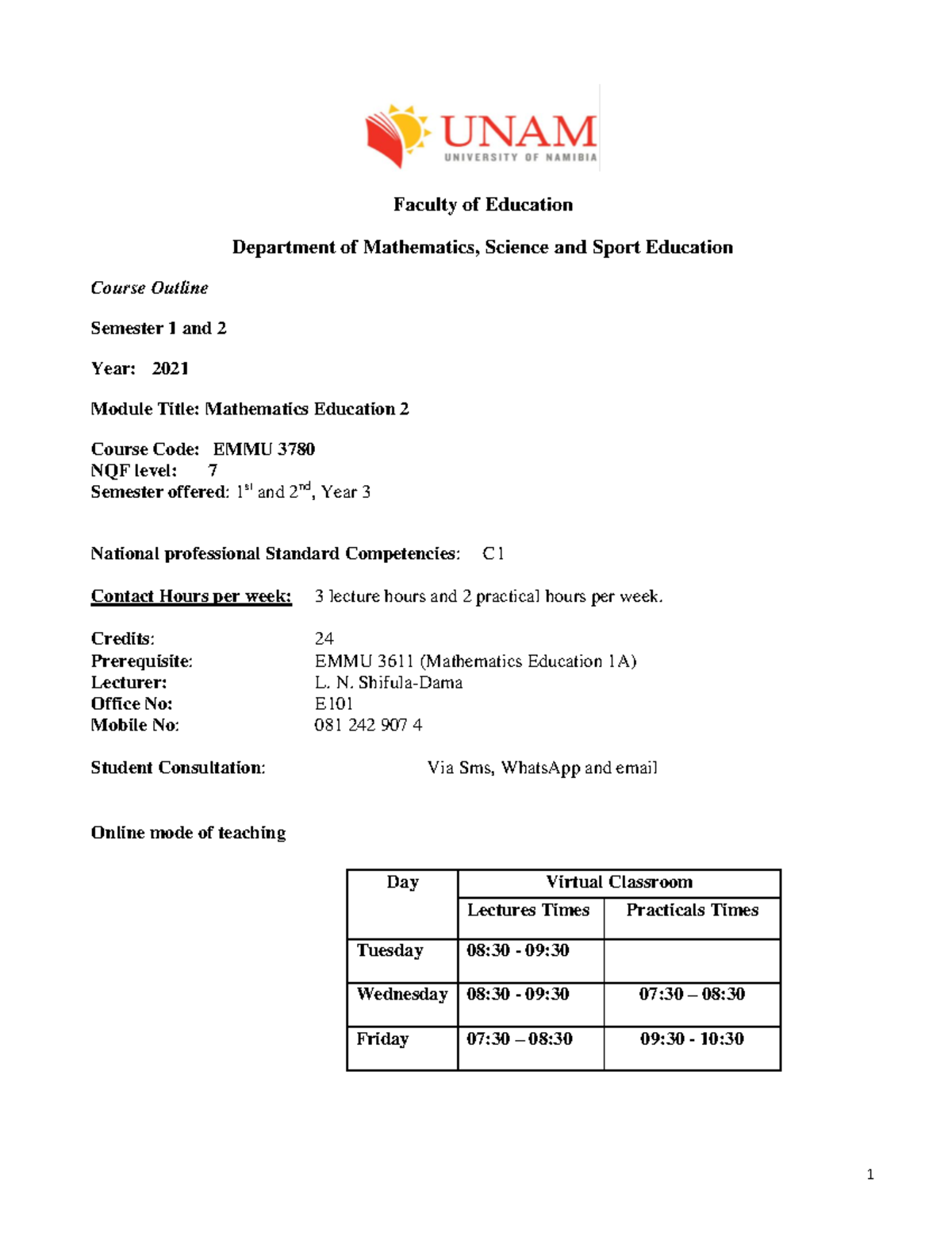 MMU3780 Course Outline (2021) - Faculty of Education Department of ...