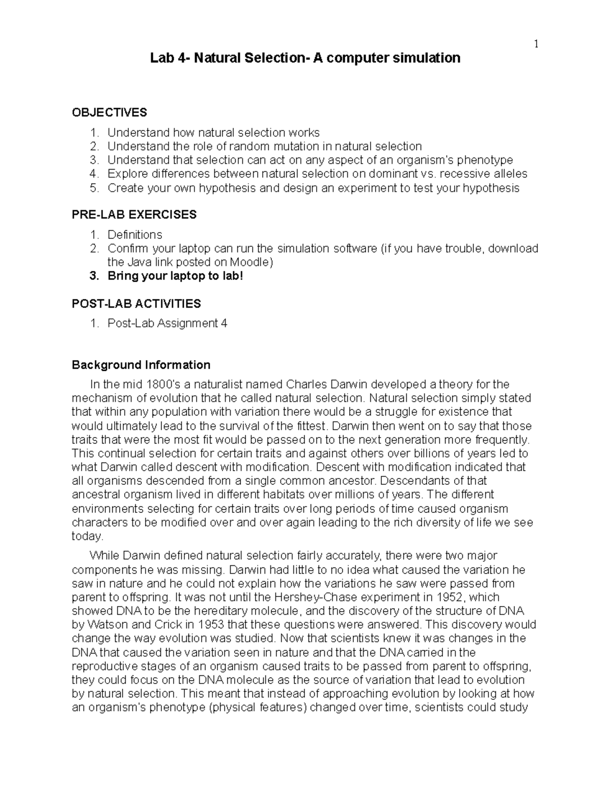 Natural Selection lab - Lab notes for BIO diversity of life ...