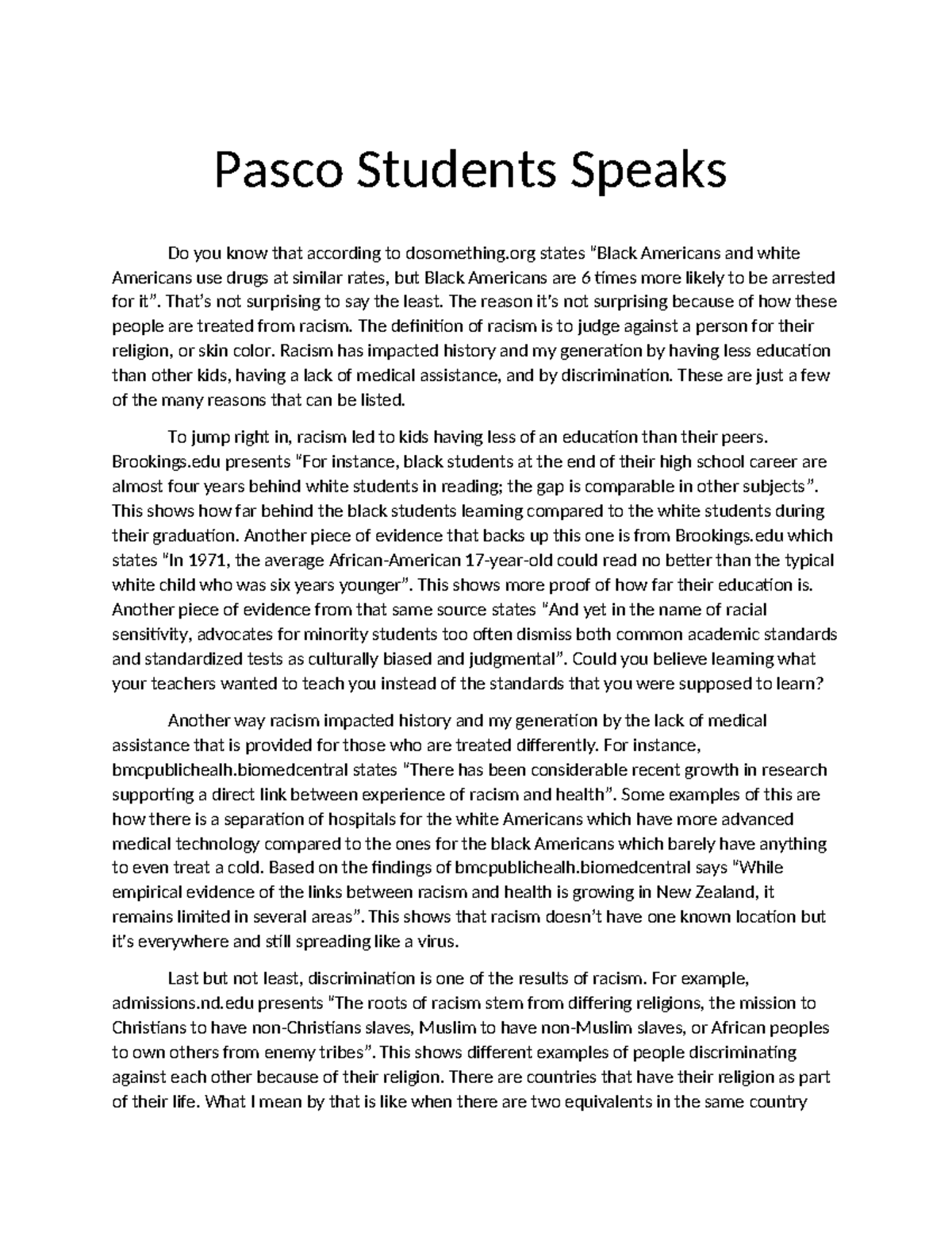 Pasco Student Speaks (8th grade)-2 - Pasco Students Speaks Do you know ...