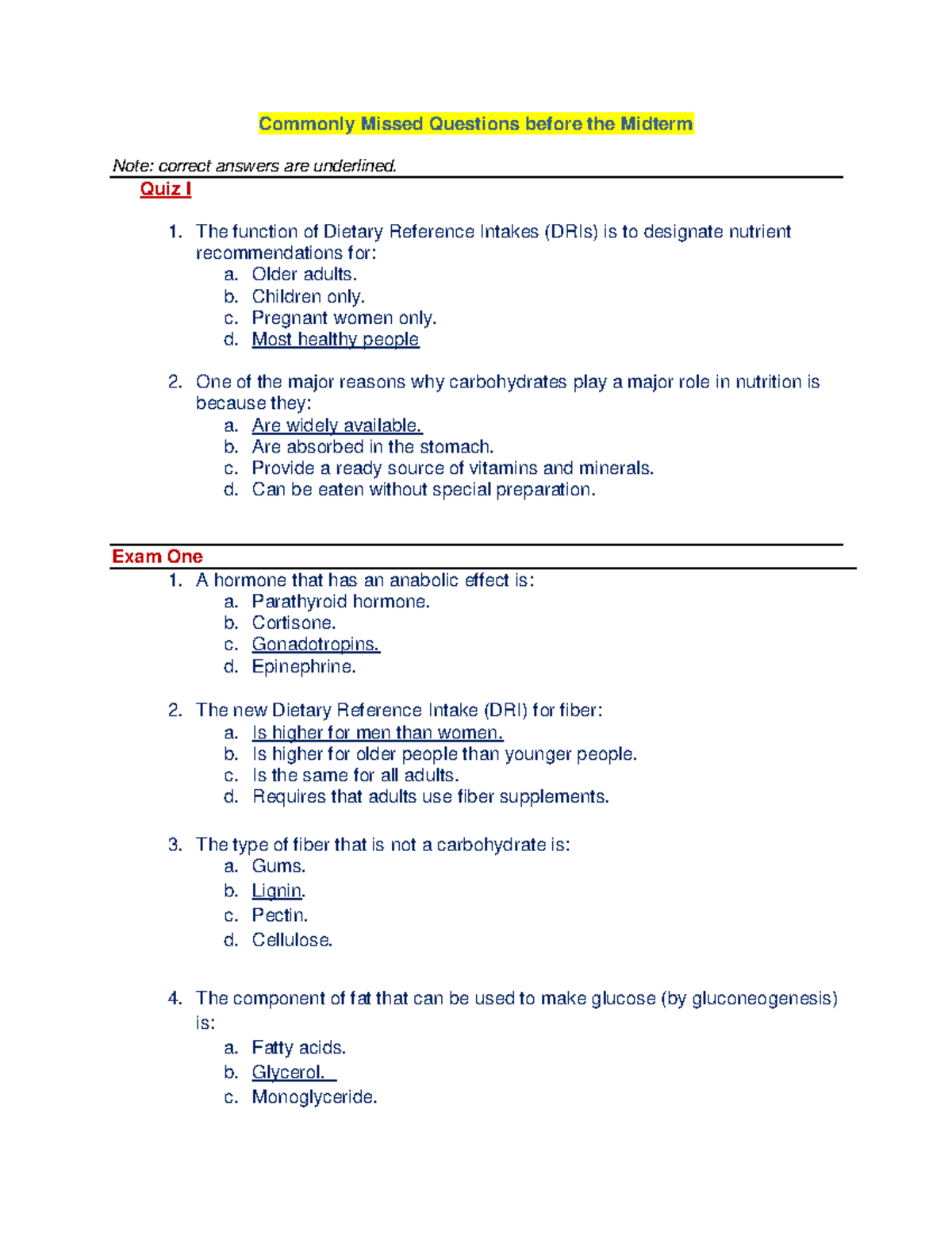 Commonly missed pre-midterm for 9 - Commonly Missed Questions before ...