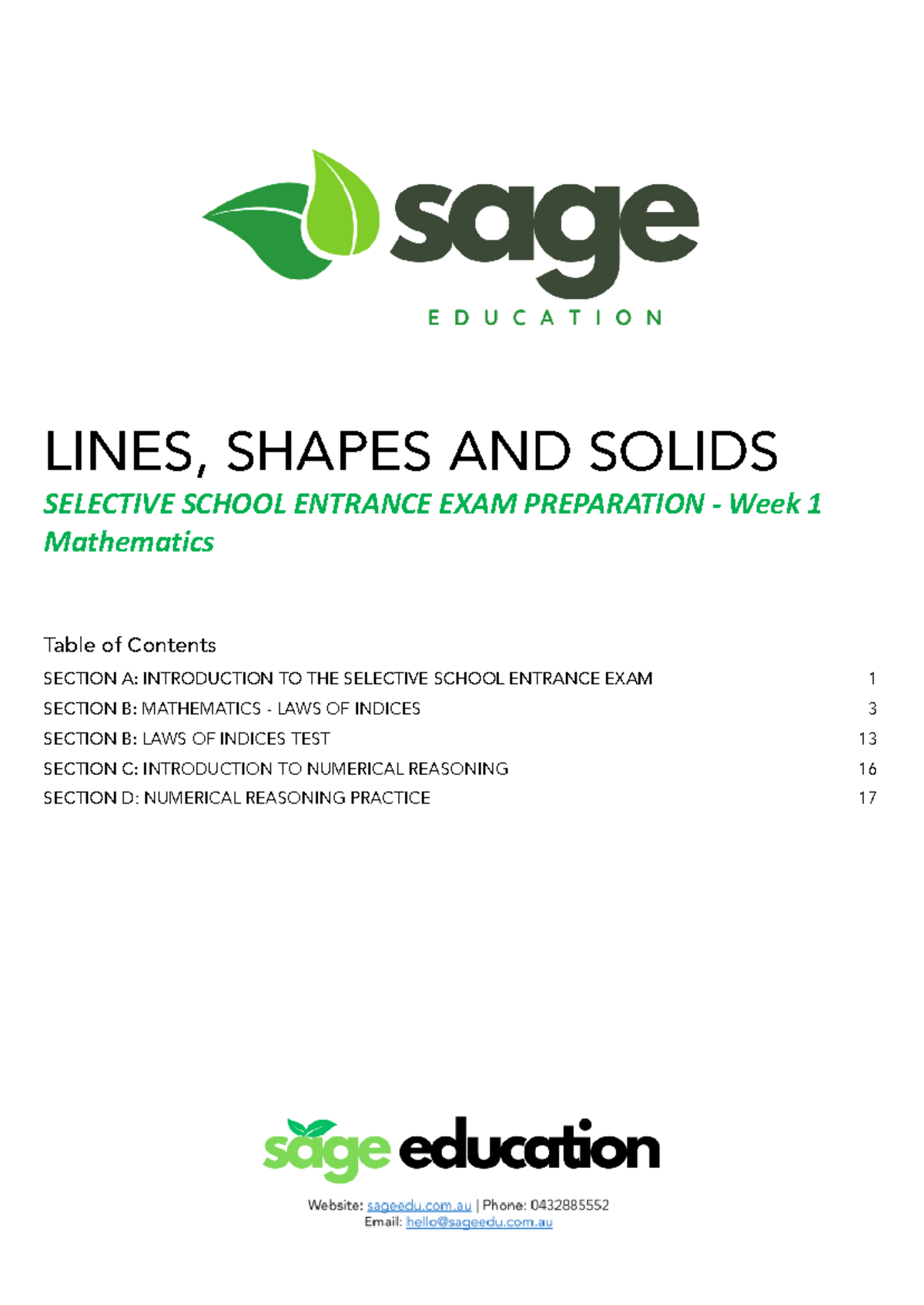 WEEK 2 - Mathematics Selective Skl Exam Practice - LINES, SHAPES AND ...