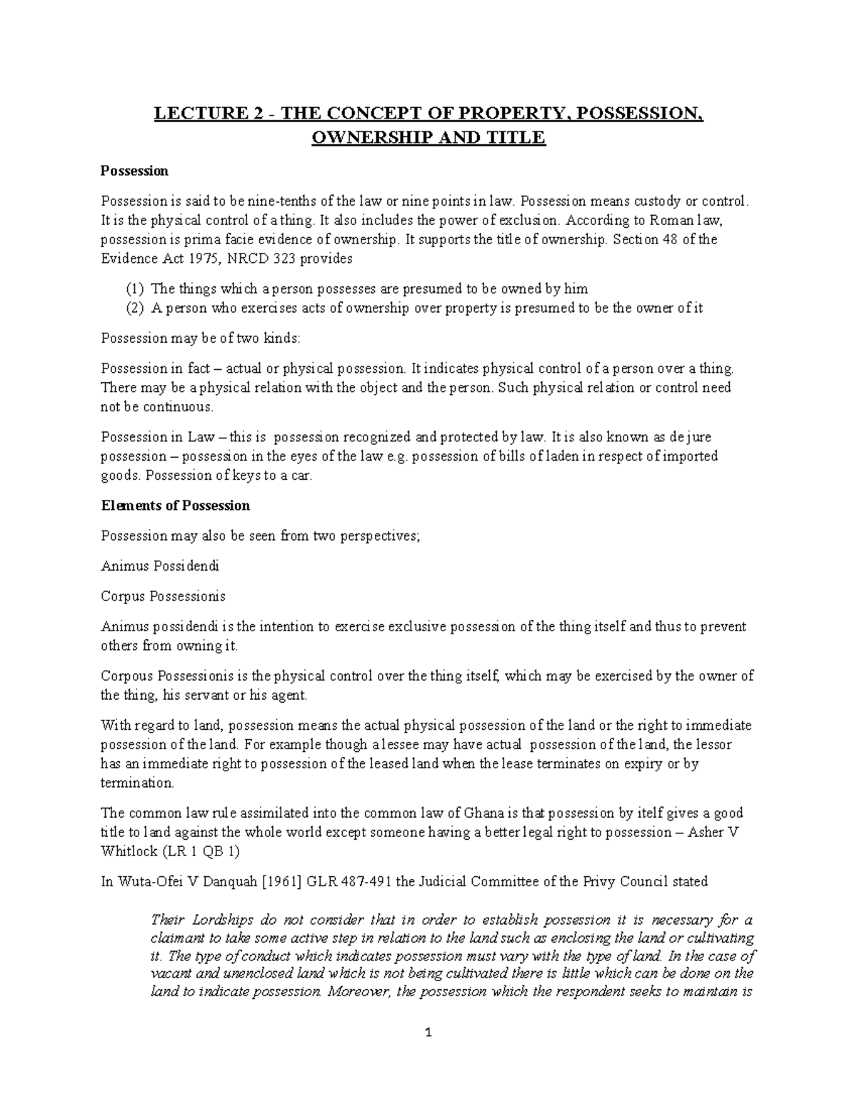Lesson 2.2 the concept of ownership possession and title - LECTURE 2 ...