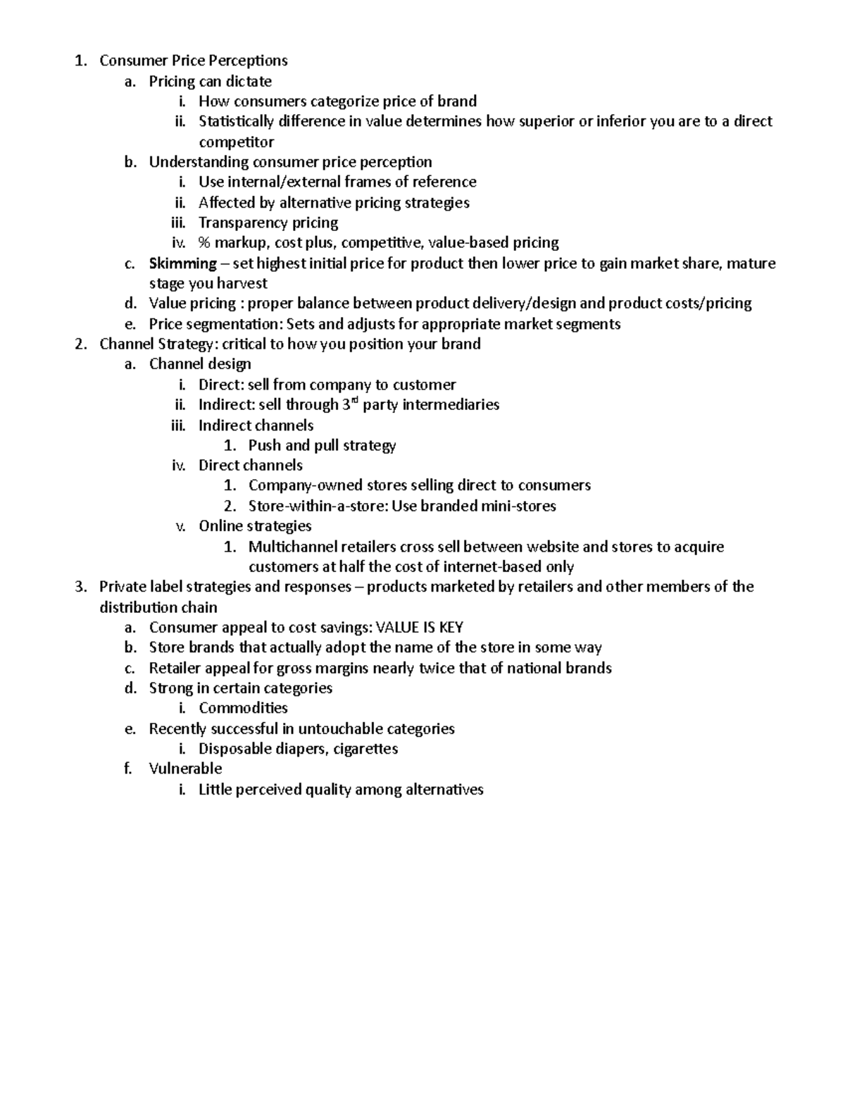 Pricing Strategy Notes - Consumer Price Perceptions a. Pricing can ...