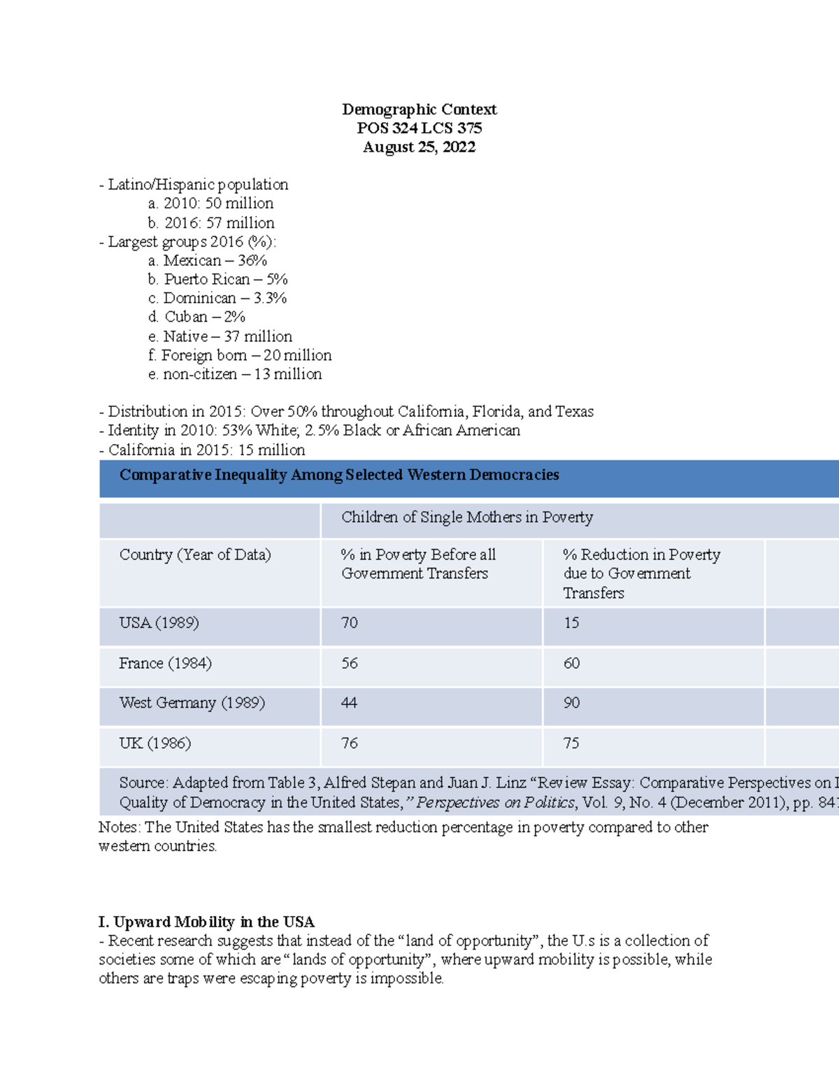 Demographic Context - The first lesson of the class. Introductory notes ...