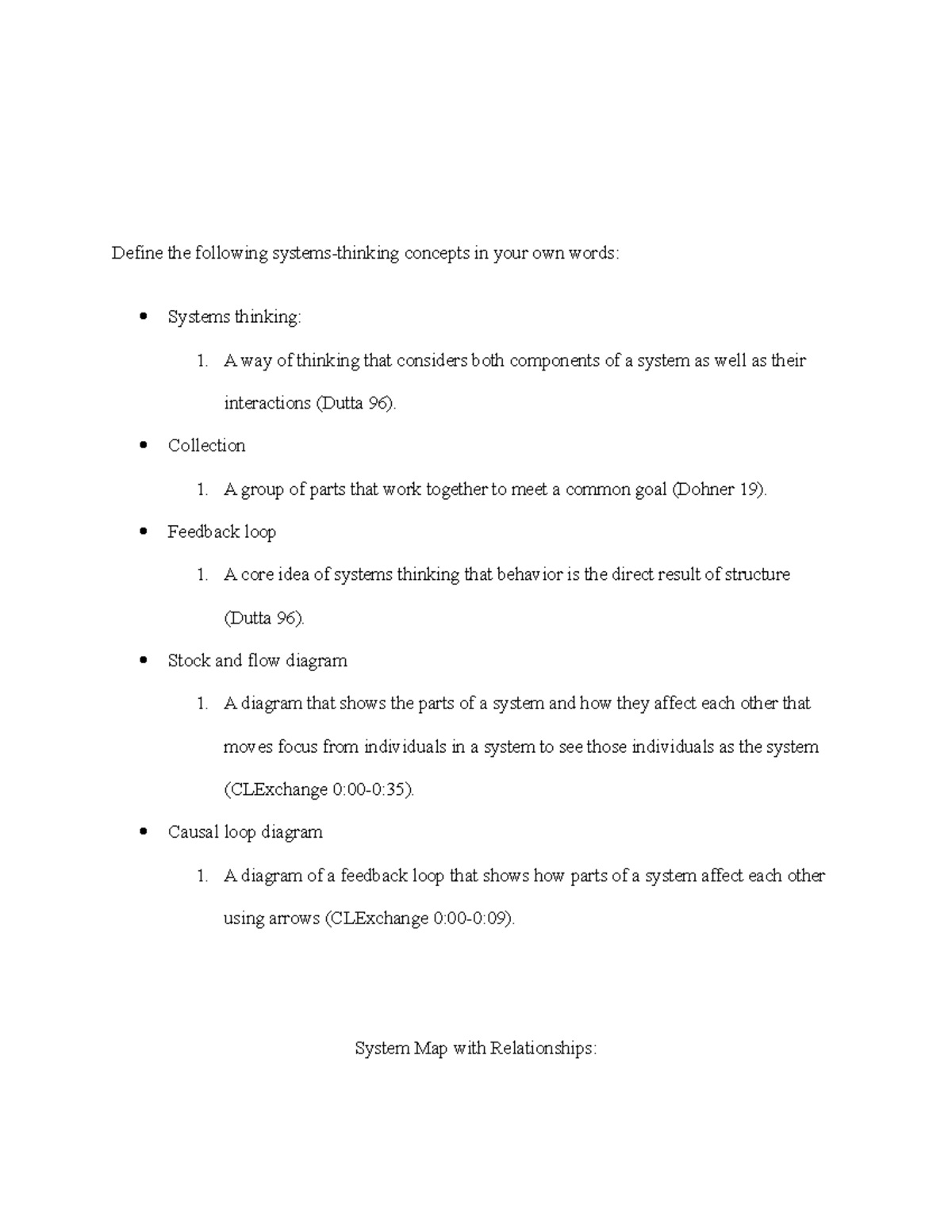 Module 6 assignment - Define the following systems-thinking concepts in your own words: Systems ...