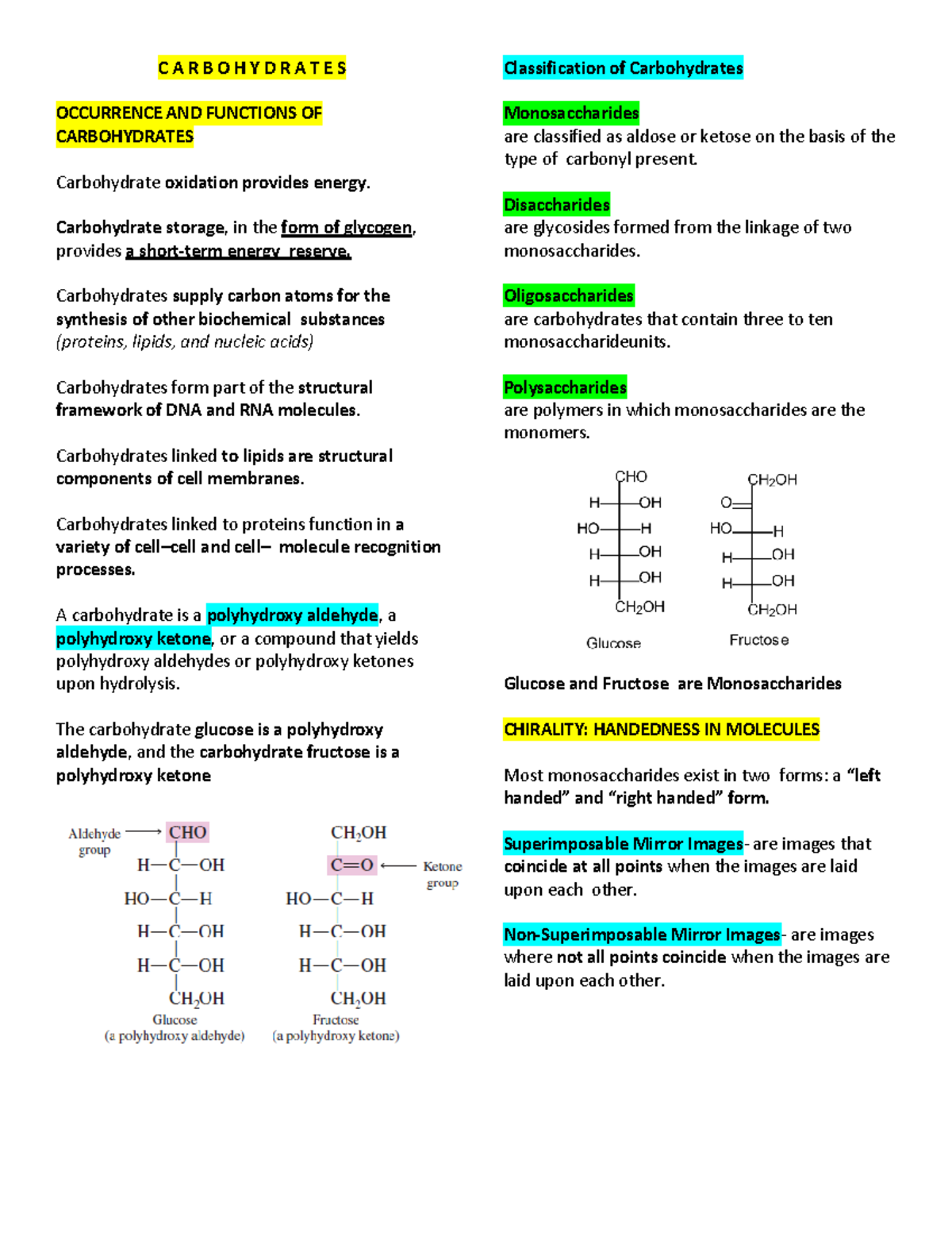 Introduction chapter 1 CARBOHYDRATES LECTURE NOTES - Medical Technology ...