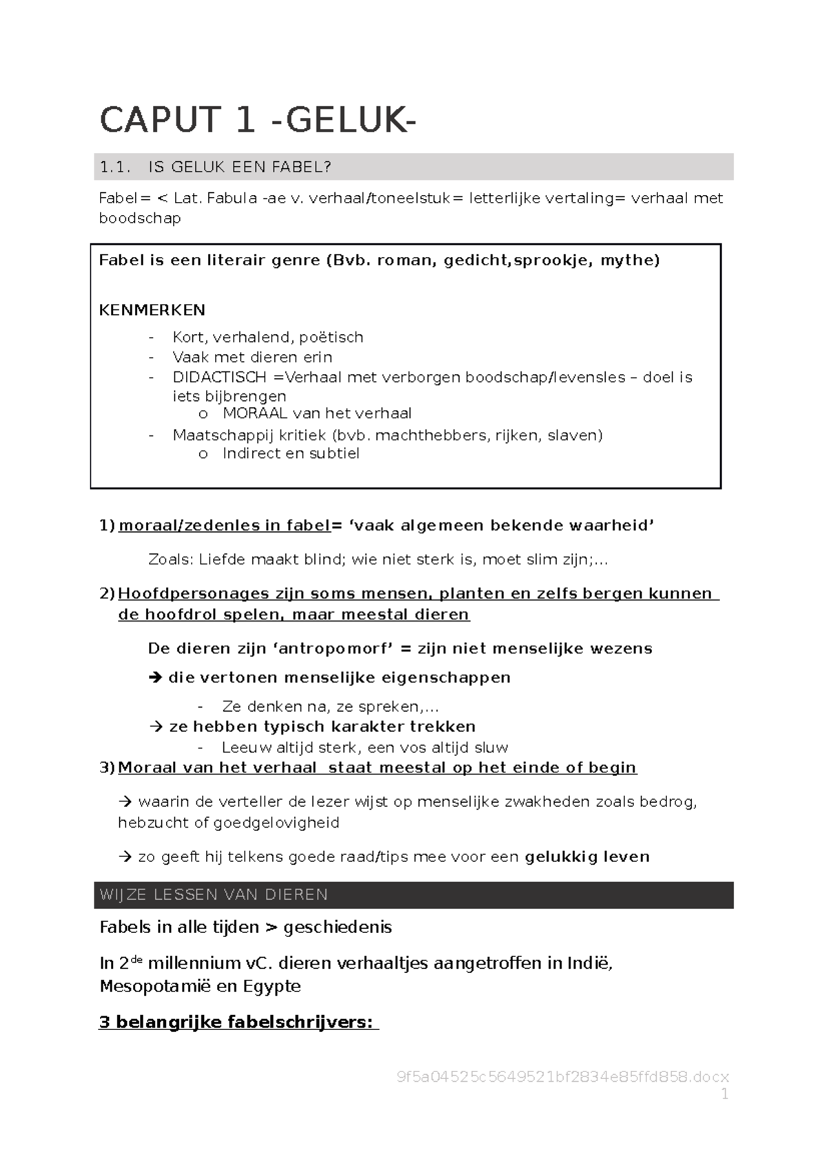 Cultuur Caput 1 - CAPUT 1 -GELUK- 1. IS GELUK EEN FABEL? Fabel=