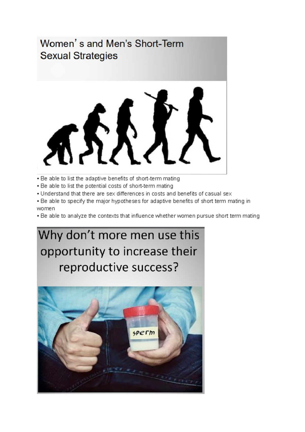 Lecture 4 Short term mating - Be able to list the adaptive benefits of ...