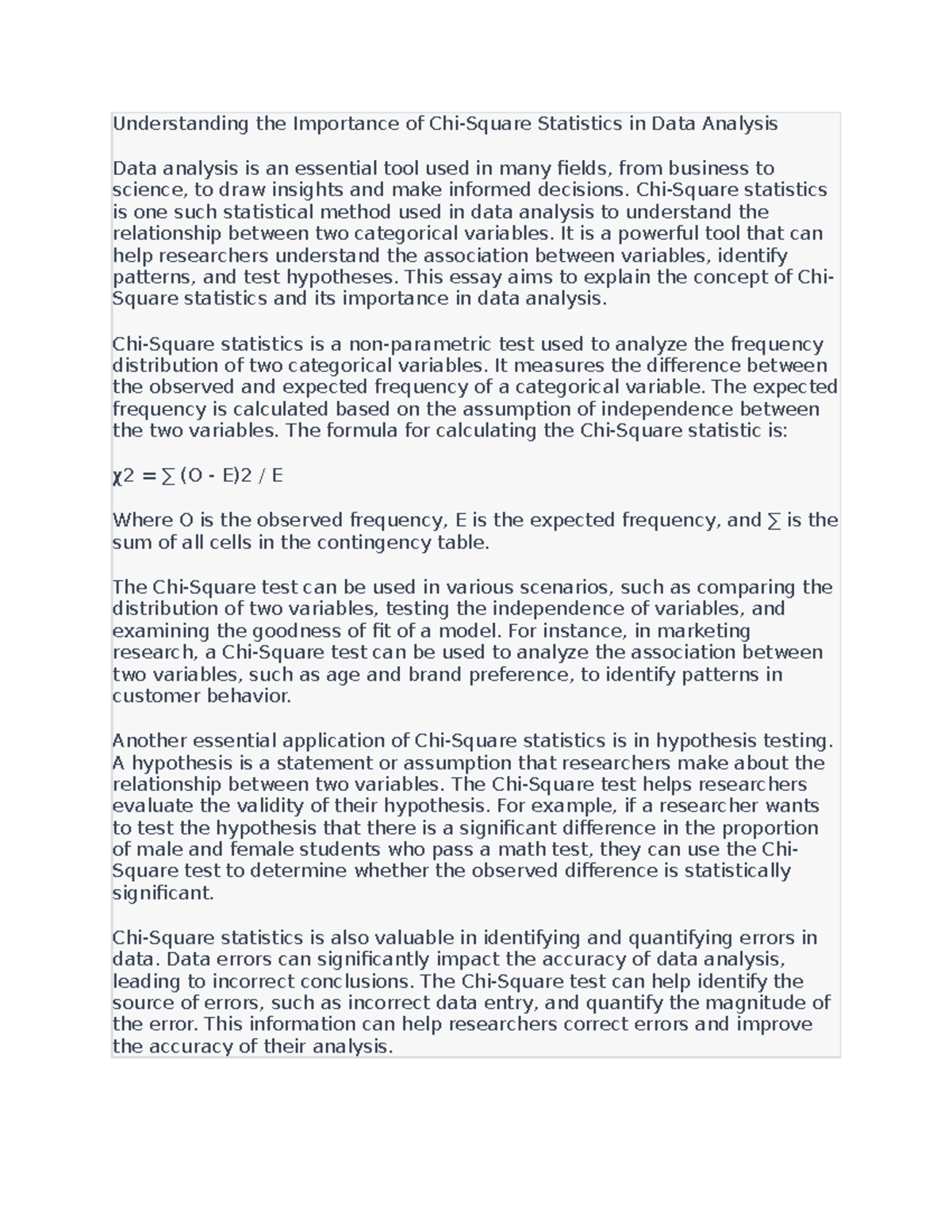 Understanding the Importance of Chi - Chi-Square statistics is one such ...