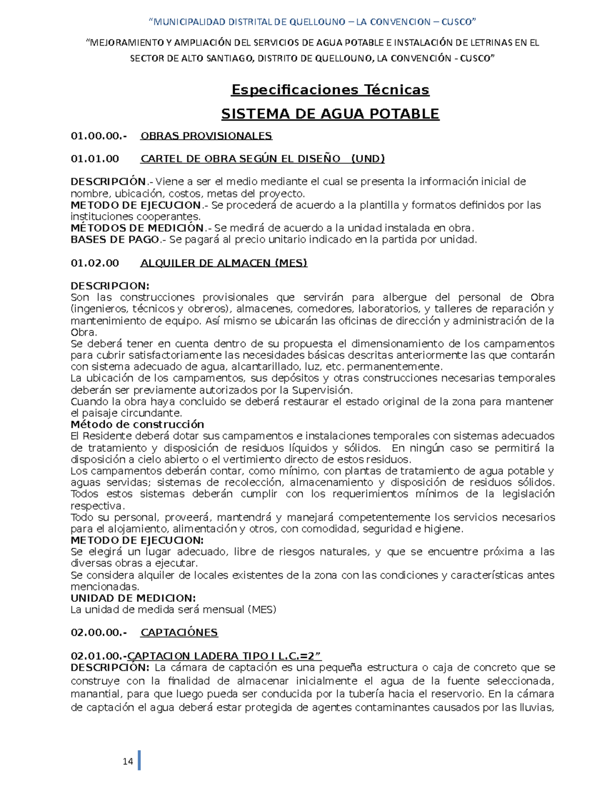 02. Especificaciones Tecnicas - “MEJORAMIENTO Y AMPLIACIÓN DEL SERVICIOS DE AGUA POTABLE E - Studocu