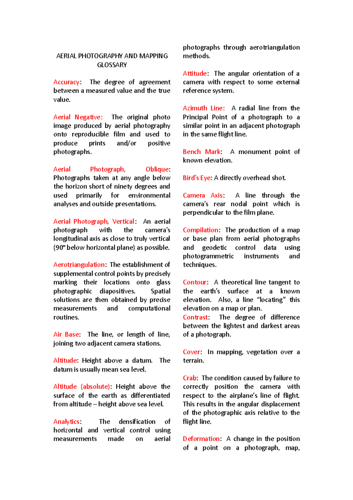 Aerial Photo AND Mapping Glossary - AERIAL PHOTOGRAPHY AND MAPPING ...