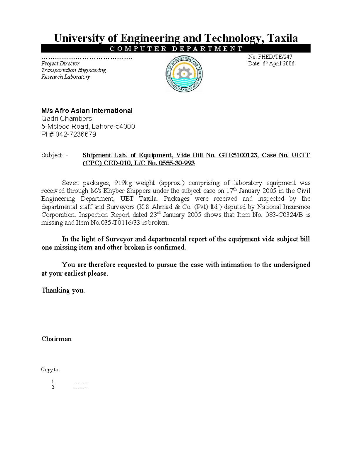 Lt#247 LC 993 Oriental Engineer - University of Engineering and ...