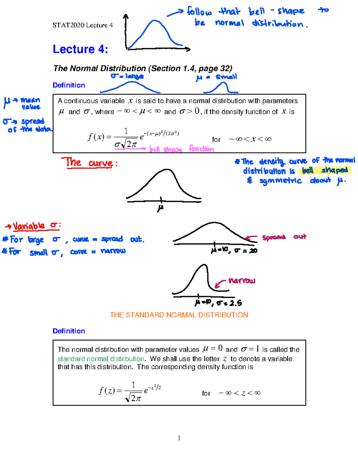 Lec4 (online) - Lecture 4: The Normal Distribution (Section 1, page 32 ...