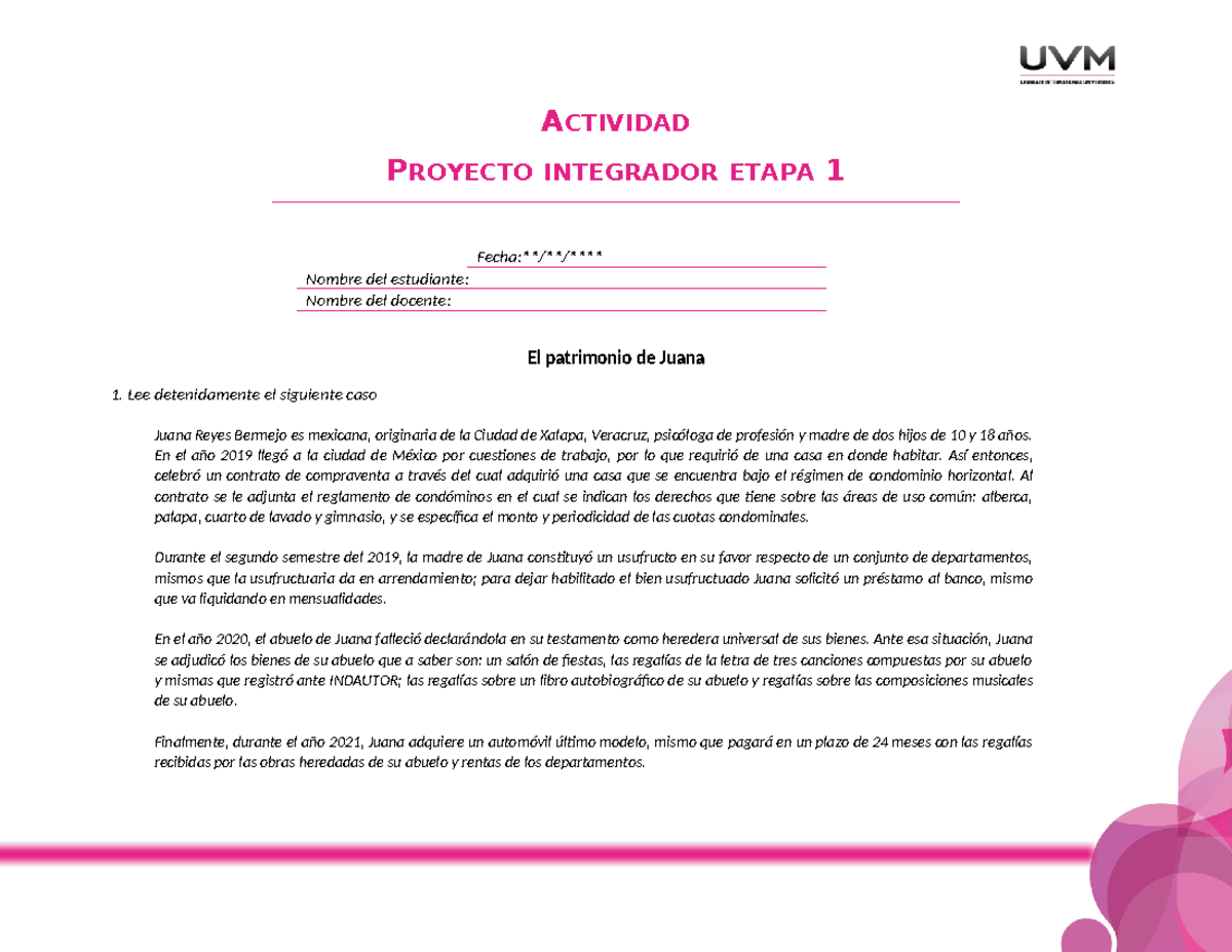 PI Etapa 1 terminado - ninguna - ACTIVIDAD PROYECTO INTEGRADOR ETAPA 1 Fecha://**** Nombre del ...