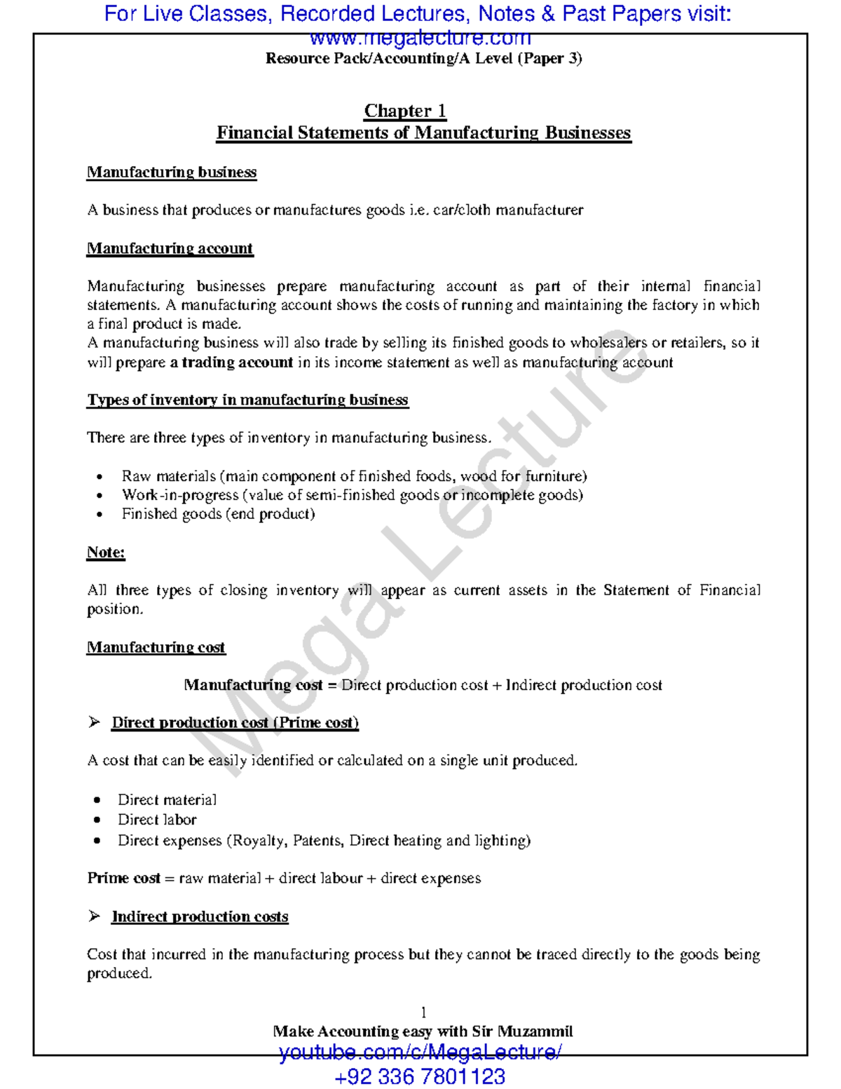 1-Manufacturing-Accounts - Resource Pack/Accounting/A Level (Paper 3 ...