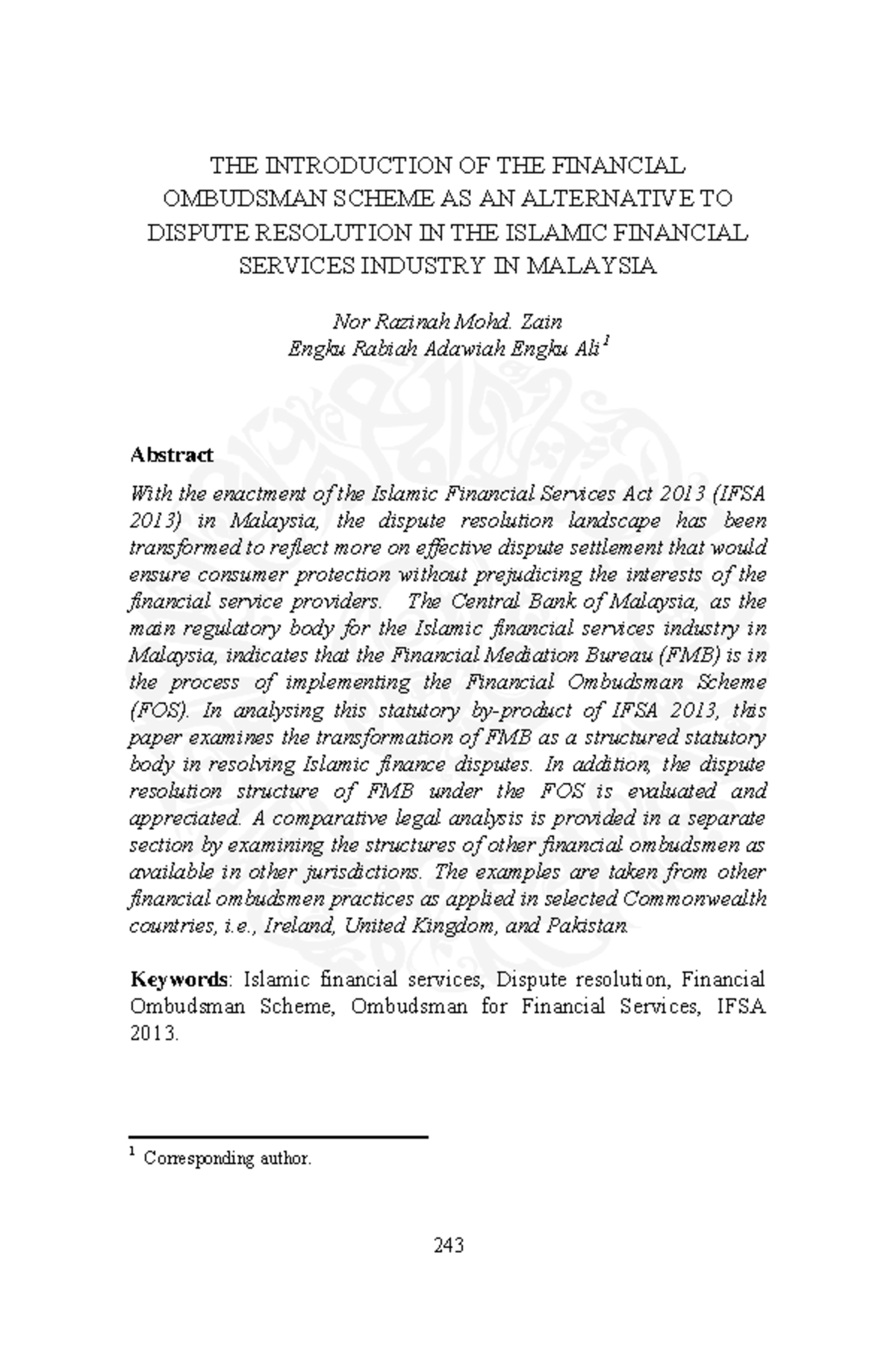 755 - THE INTRODUCTION OF THE FINANCIAL OMBUDSMAN SCHEME AS AN ...