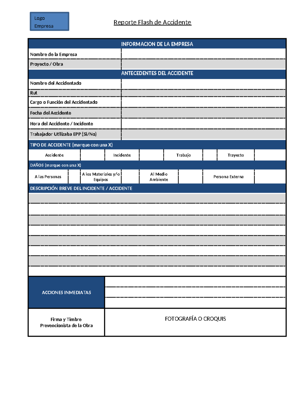 Formato Reporte Flash Accidente - Logo Empresa Reporte Flash de Accidente INFORMACION DE LA ...