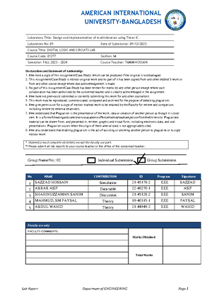 LAB 2 - Lab Report - ABSTRACT: This experiment aims to achieve three ...