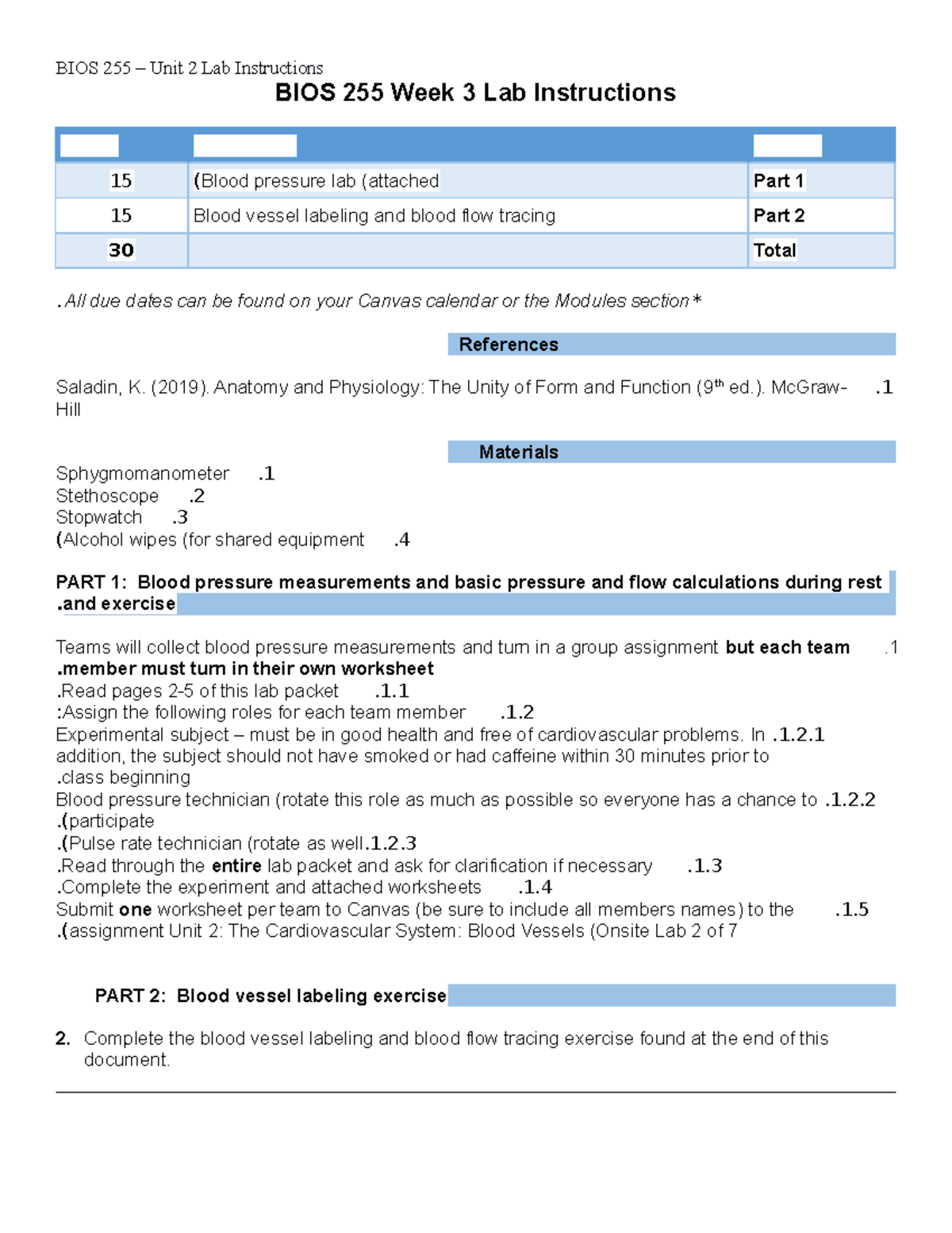 A&P 3 week 3 lab - lab - BIOS 255 Week 3 Lab Instructions Points ...