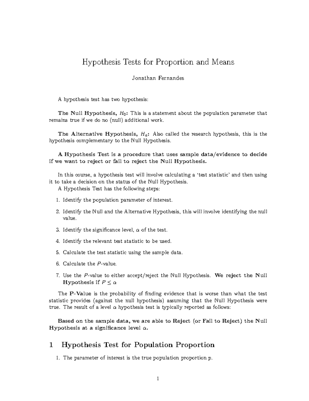 Hypothesis Tests - The Alternative Hypothesis, Ha: Also called the ...