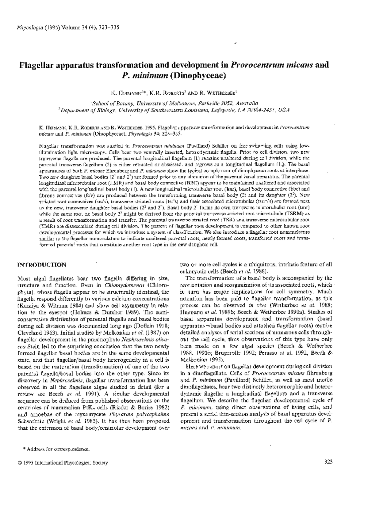 documento transformação flagelar/ciliar - Phycologia (1 995) Volume 34 ...