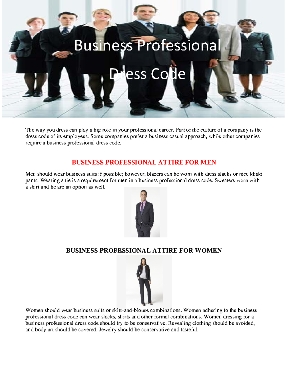 Professional Dress Code - The way you dress can play a big role in your ...