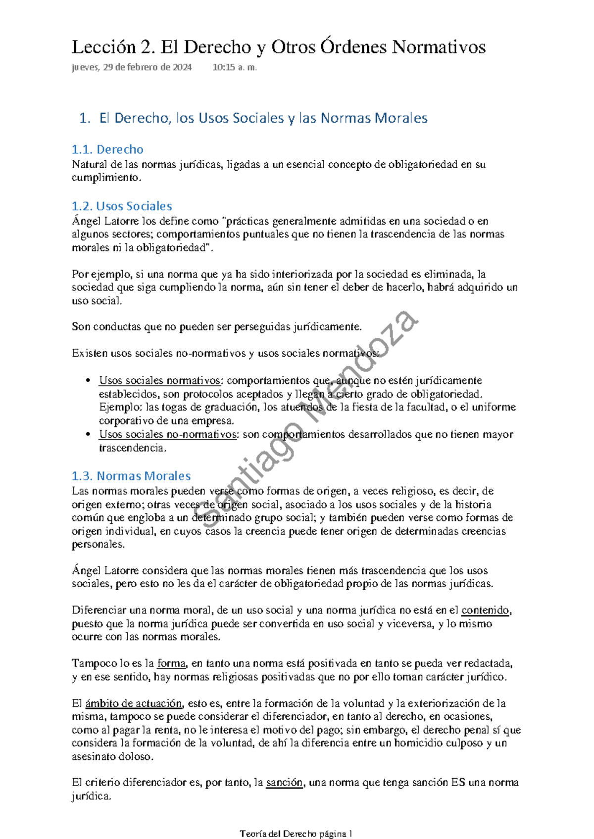 Lección 2. El Derecho y Otros Órdenes Normativos - 1. El Derecho, los ...