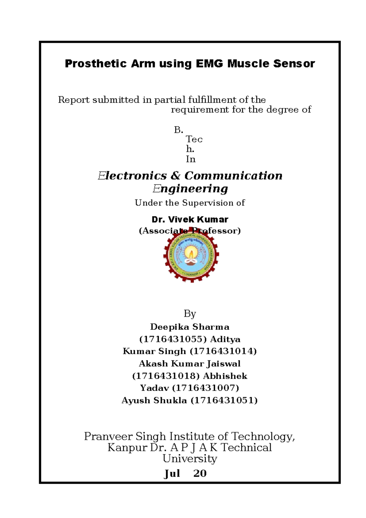 Sample Thesis Format - Jul y 20 21 Prosthetic Arm using EMG Muscle ...