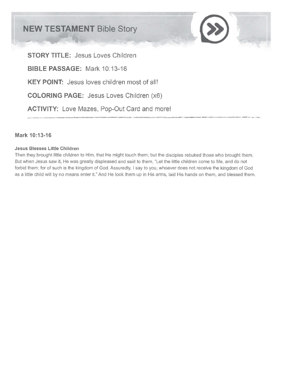 NC Jesus-Loves-Children - NEW TESTAMENT Bible Story STORY TITLE: Jesus ...