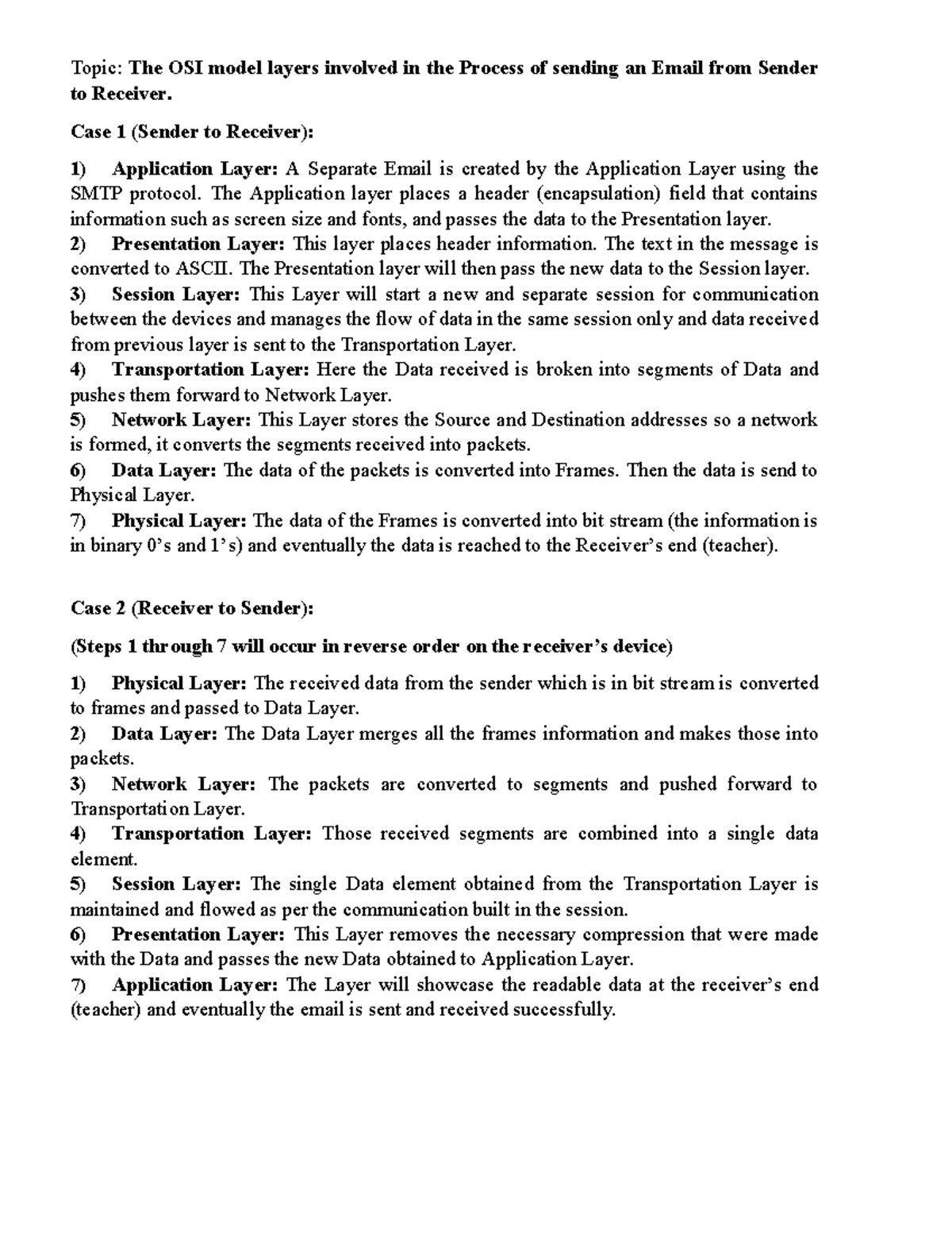 OSI - OSL model example - Topic: The OSI model layers involved in the ...