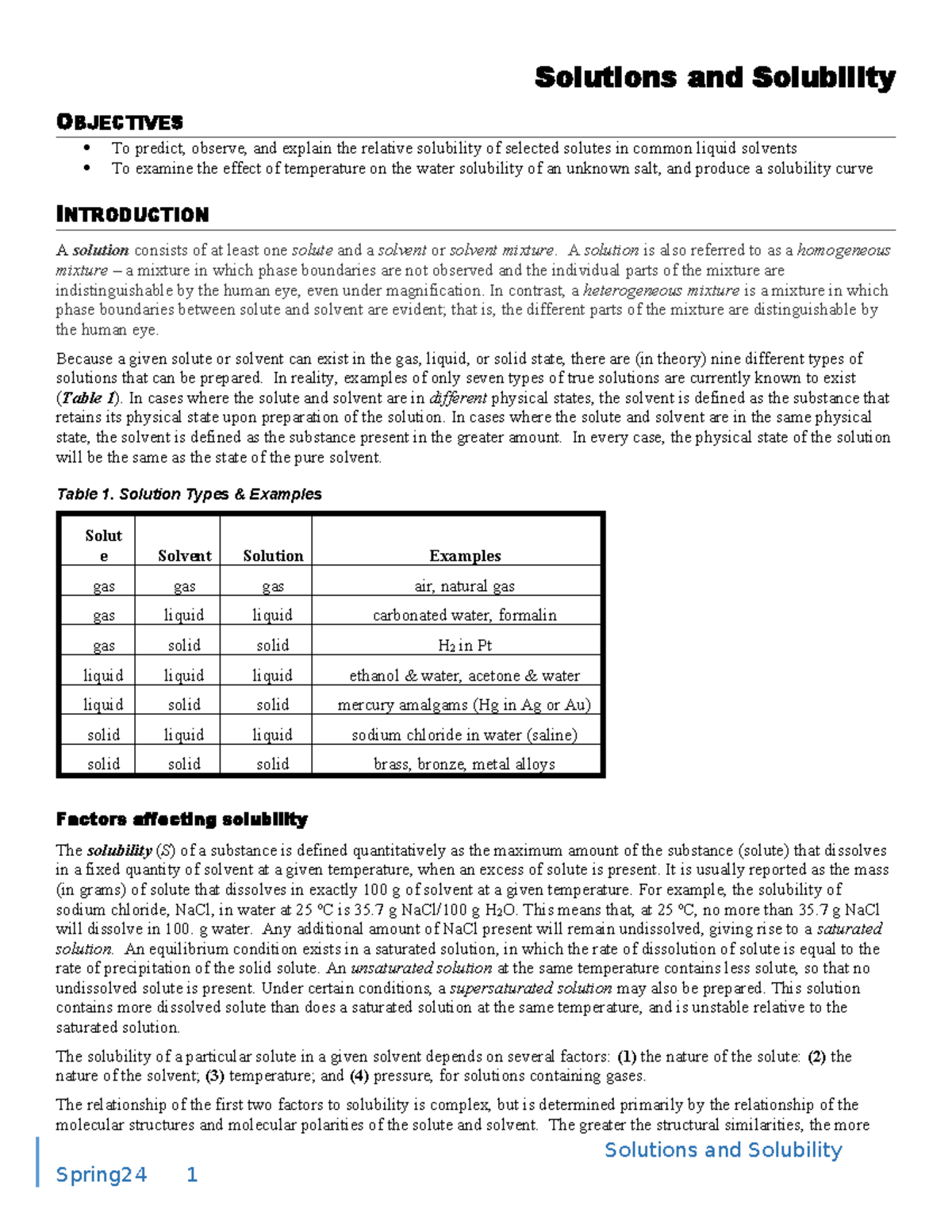 CHM 112 Solutions and Solubility Sp24 - Solutions and Solubility ...