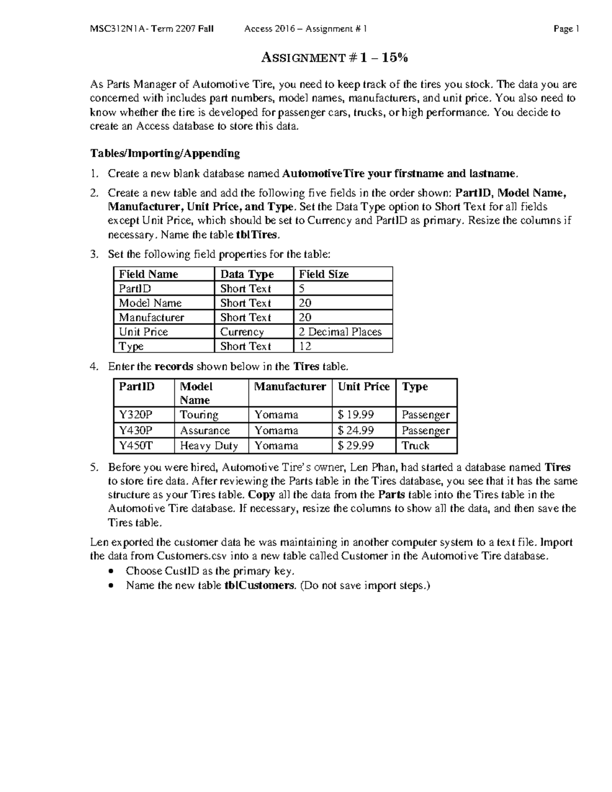 Assignment 1 - Covers Modules 1 to 4 - 15% - ASSIGNMENT # 1 – 15% As ...