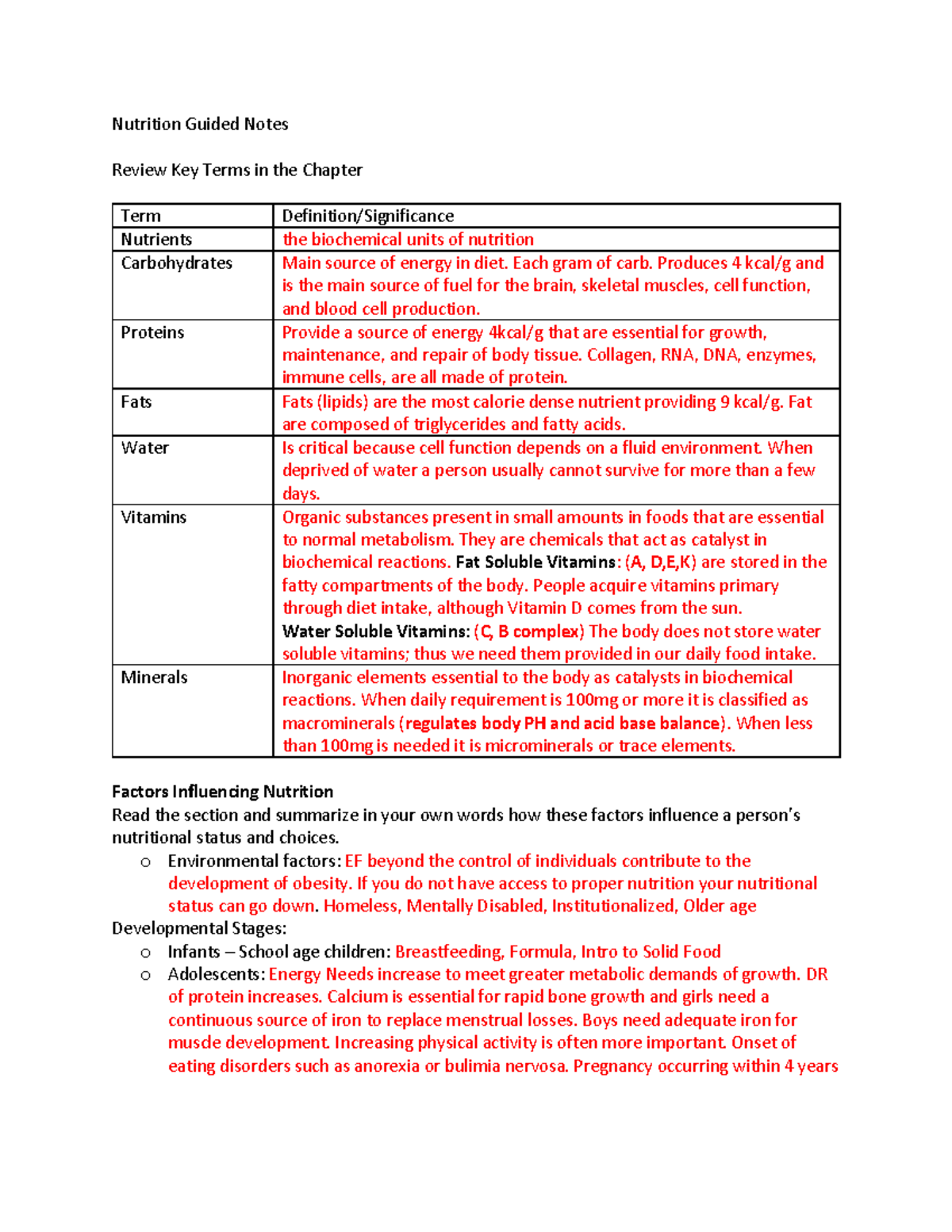Nutrition Notes - Nutrition Guided Notes Review Key Terms in the ...