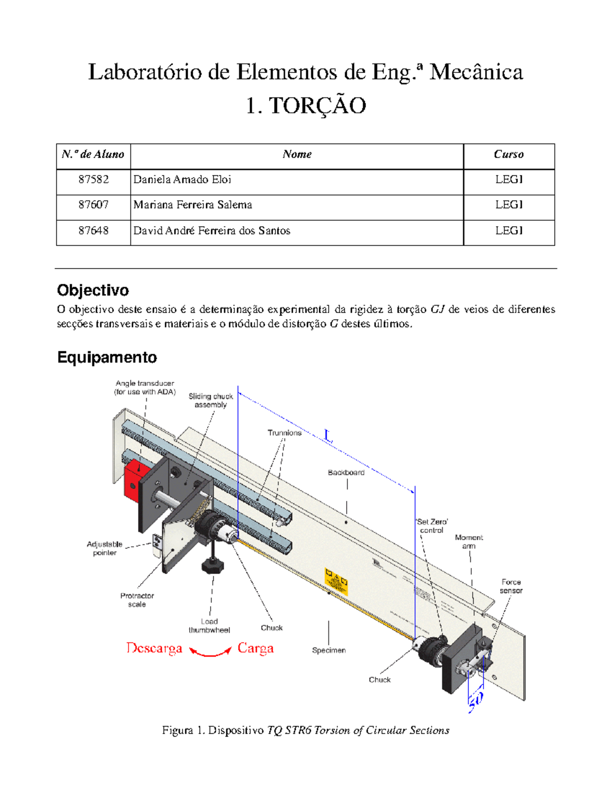 Laboratório de Torção - Laboratório de Elementos de Eng.ª Mecânica 1 ...