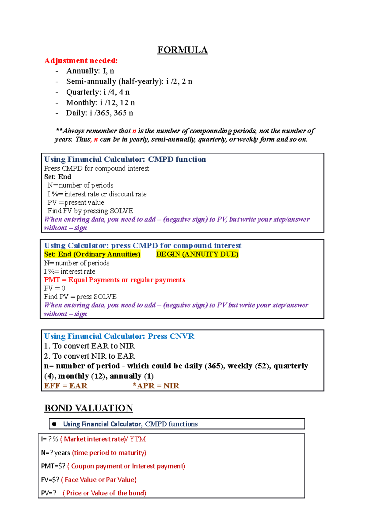 Formula fin2001 4 Summary Formula - FORMULA Adjustment needed: Annually ...