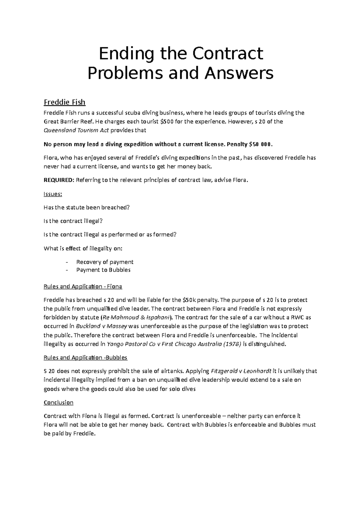 Ending the Contract Written Answers - Ending the Contract Problems and ...