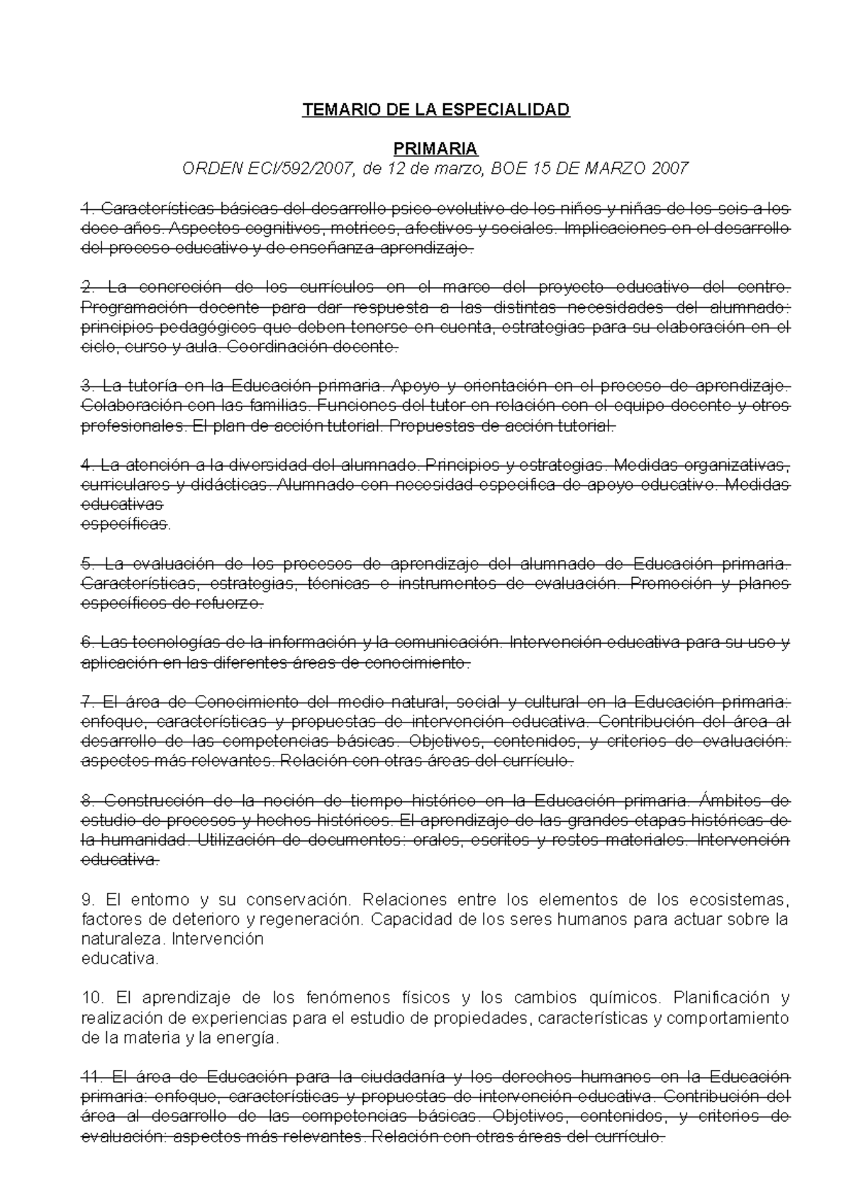 Temario General Educ - TEMARIO DE LA ESPECIALIDAD PRIMARIA ORDEN ECI ...