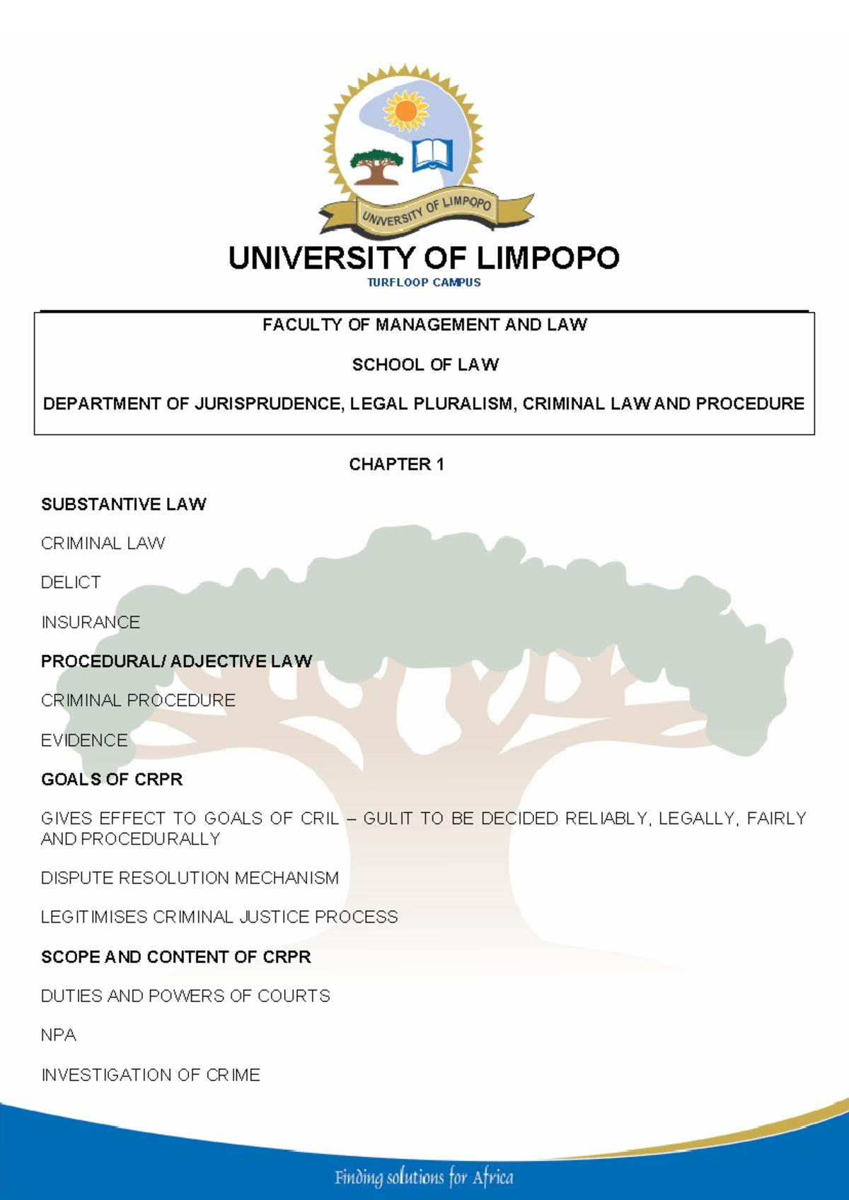 2022 CJUC 021 BB Chapters 1-3 - UNIVERSITY OF LIMPOPO TURFLOOP CAMPUS ...