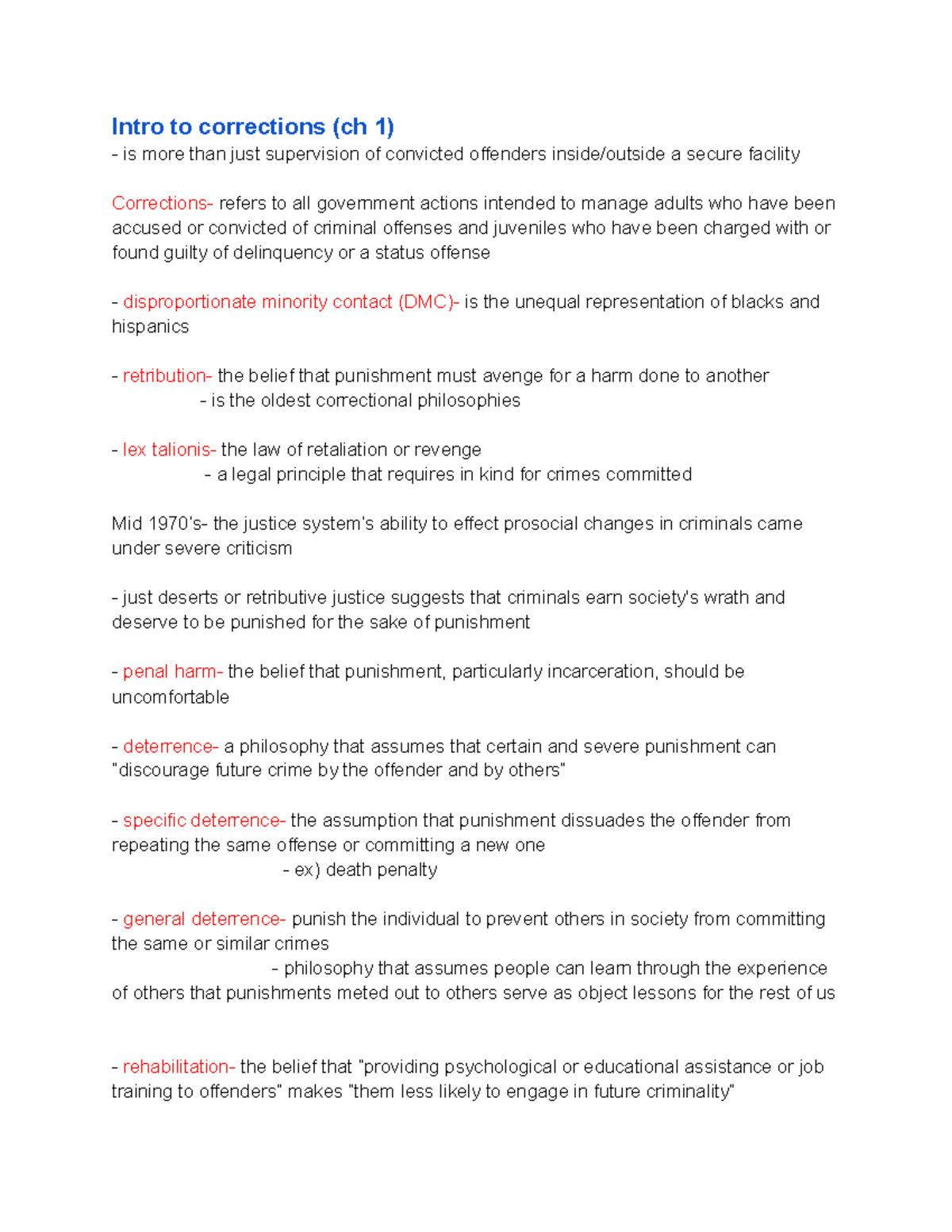 Corr. notes - definitions of different parts of the corrections system ...