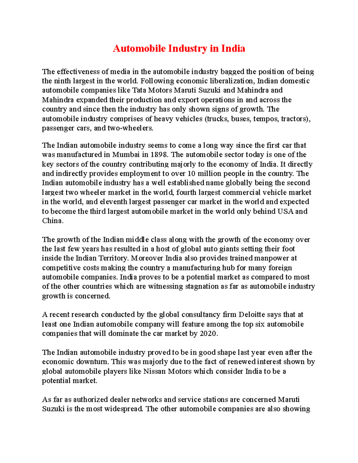 Automobile - Following economic liberalization, Indian domestic ...