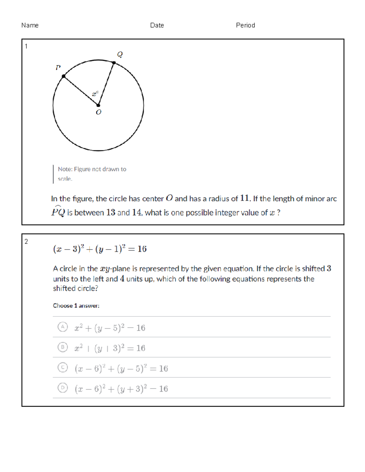 SAT-Circles - Worksheet - Name Date Period 1 Q P O Note: Figure not ...