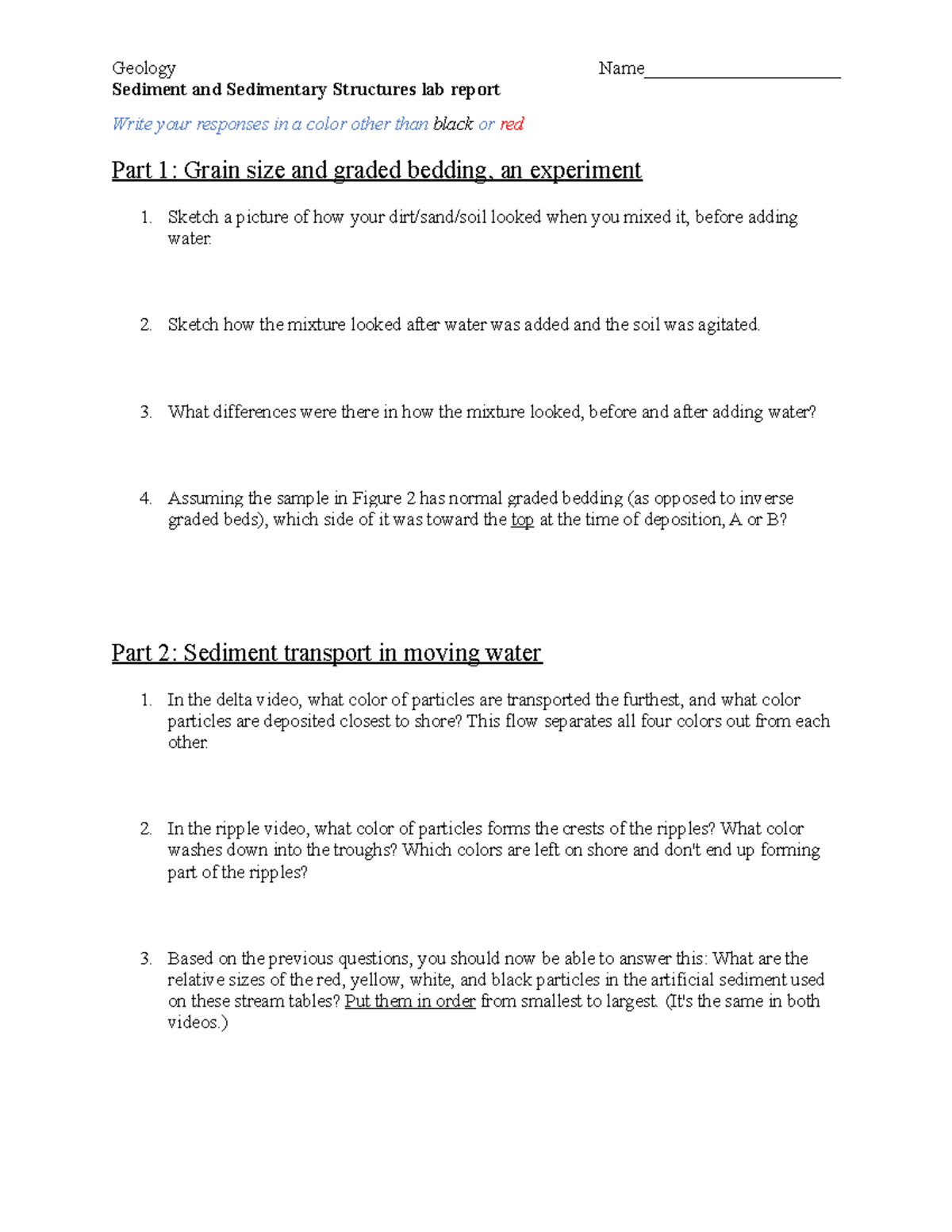 Sediment and sedimentary structures lab report 10132022 1 - Sediment and Sedimentary Structures ...