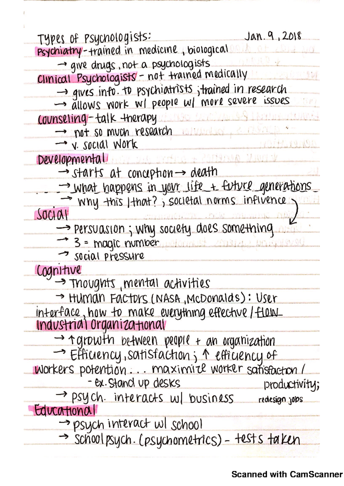 Types of psych - Lecture notes 1 - PSYC 101 - Scanned with CamScanner ...