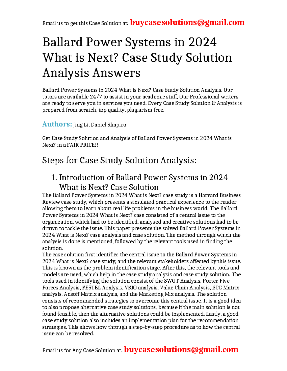 Case Solution Ballard Power Systems in 2024 What is Next - Ballard Power Systems in 2024 What is ...