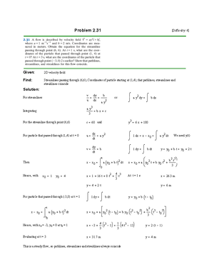 2.009 Review Problem Sheet Set 5 - Given: Flow field Find: Pathline for ...
