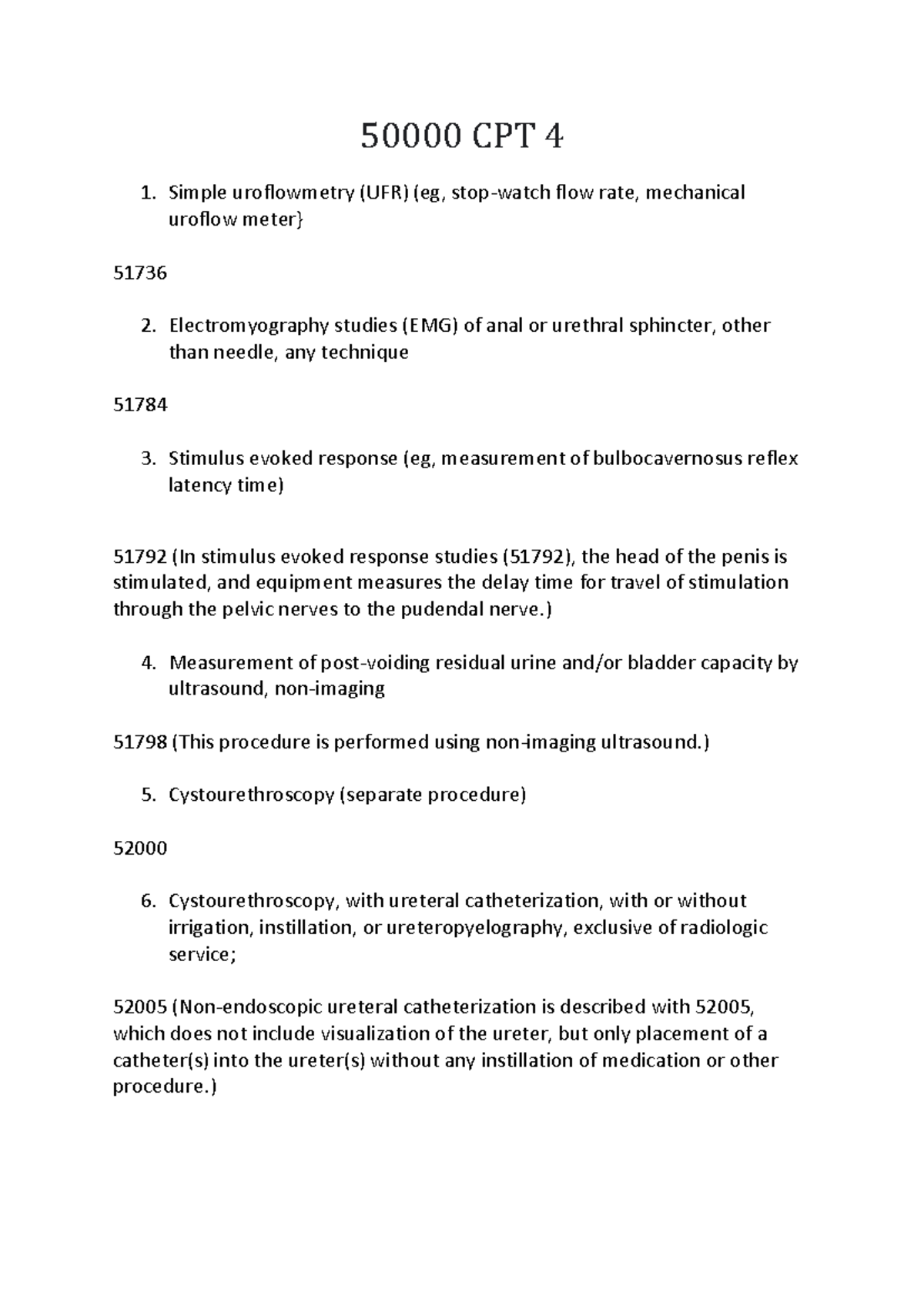 50000 CPT 4 - PRACTICE QUESTIONS - 50000 CPT 4 Simple uroflowmetry (UFR ...